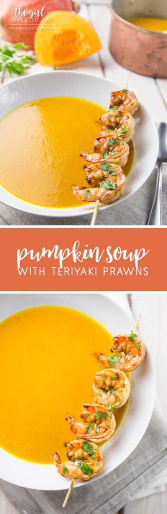 Pumpkin soup with teriyaki prawns | The Girl Loves To Eat