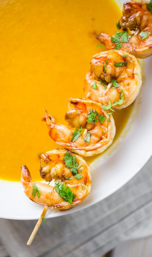 Pumpkin soup with teriyaki prawns | The Girl Loves To Eat